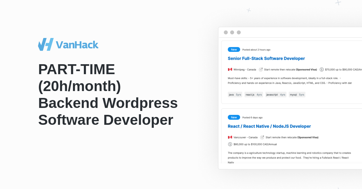 PART-TIME (20h/month) Backend Wordpress Software Developer - VanHack